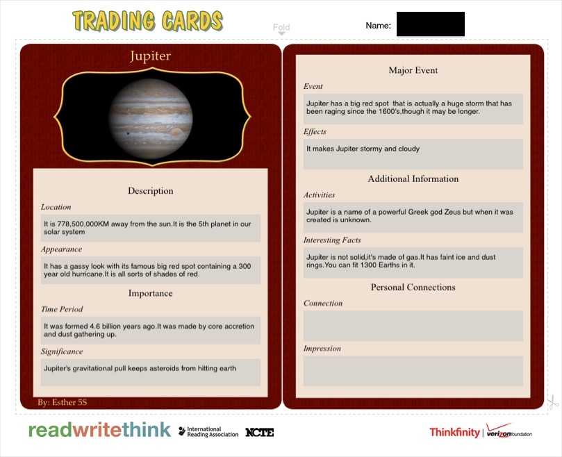 Solar System Trading Cards Project